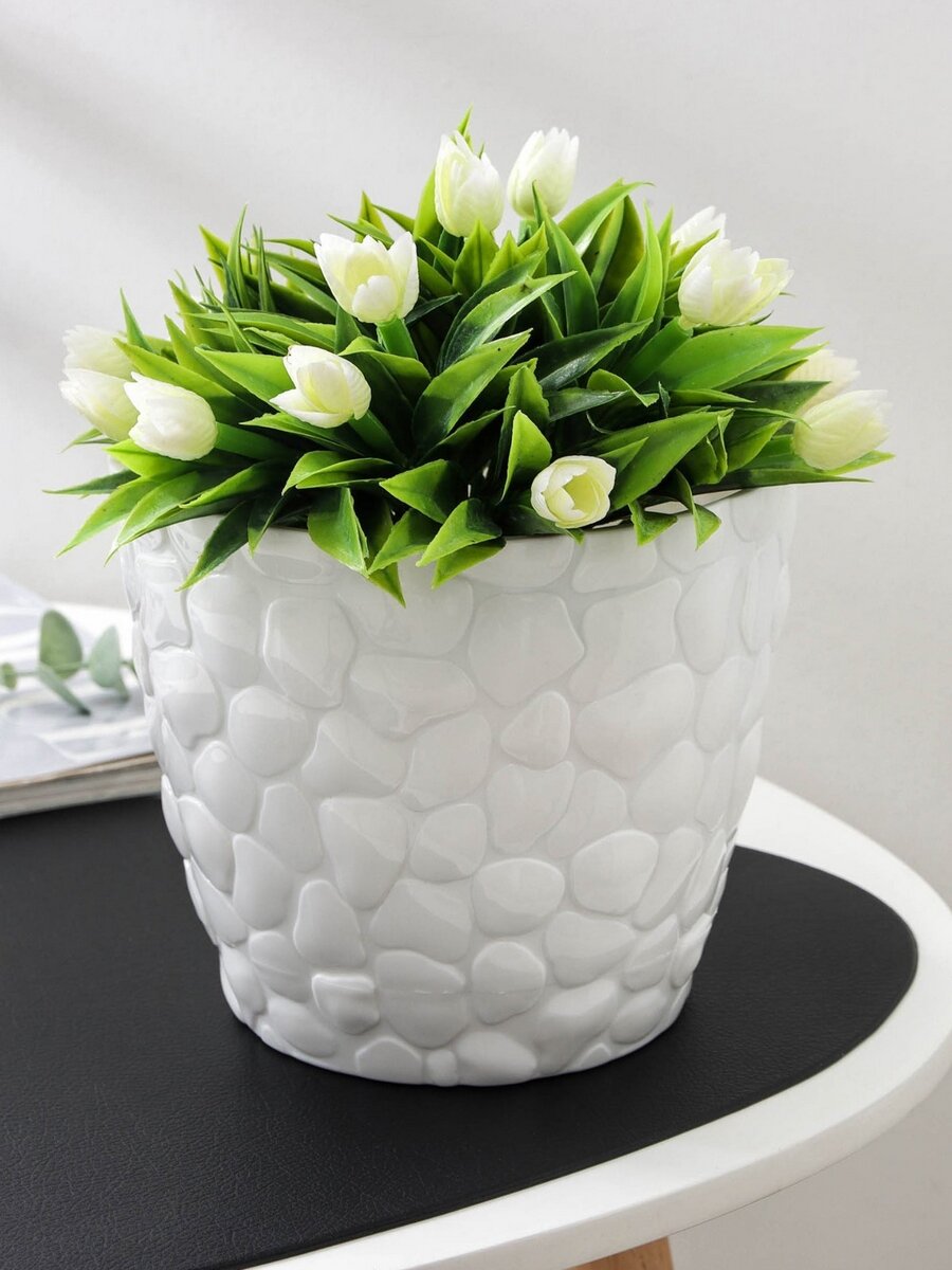 Кашпо Idea Камни, 2.6л, 18x18x15.5см, цвет: белый