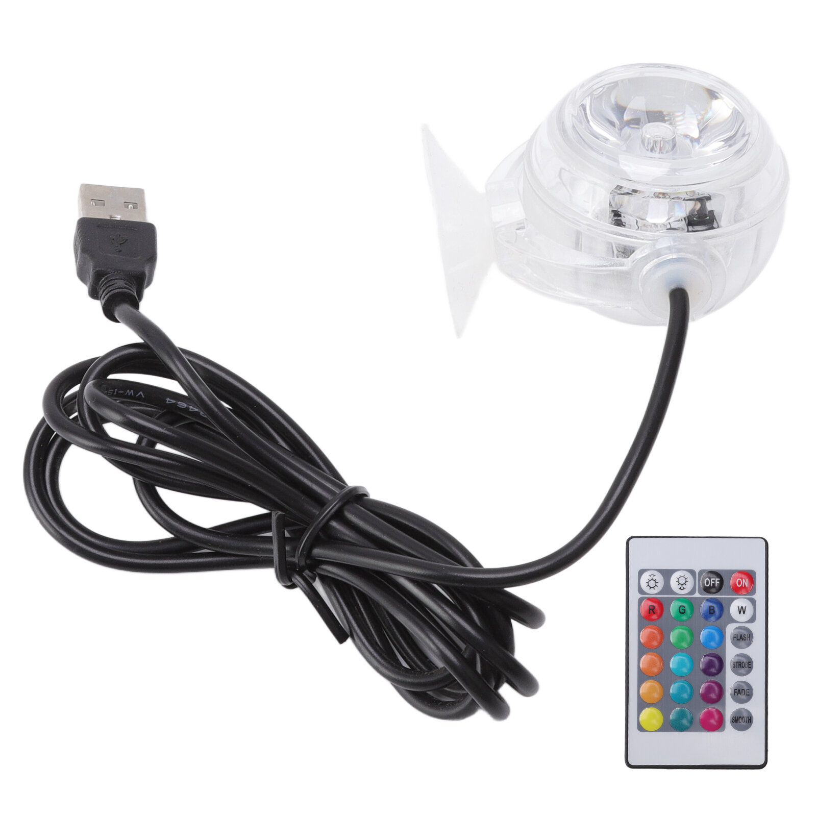 LED Aquarium Light Color Change Round Waterproof Submersible Fish Tank Lamp 1W с пультом дистанционного управления 16 цветов, PVC пластик, для пресной и соленой воды, с присосками, для освещения и декора аквариумов