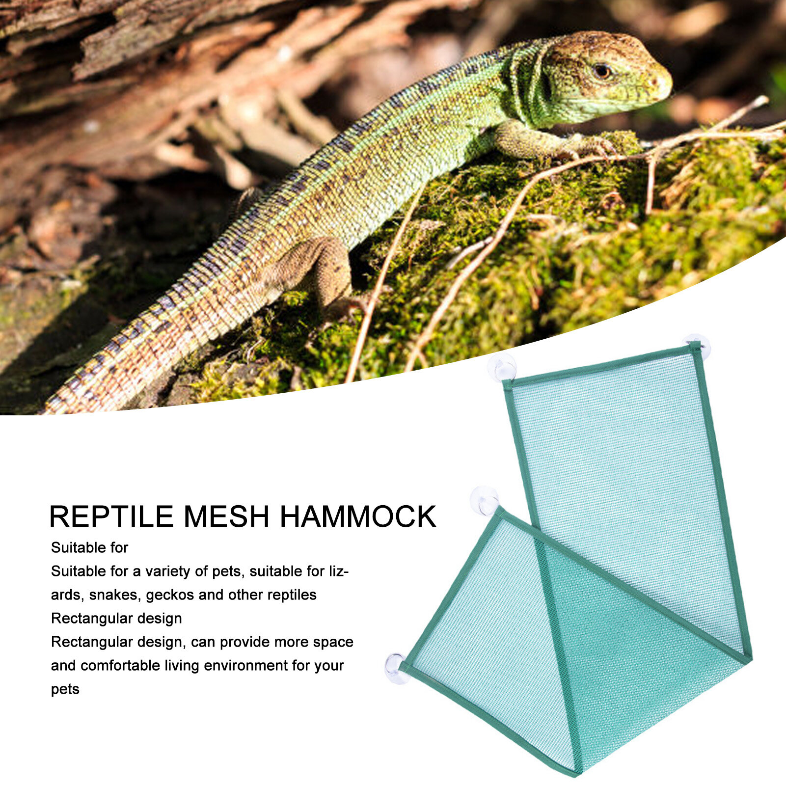 Прямоугольный сетчатый гамак для рептилий, летний подвесной дышащий сетчатый гамак-кровать с присосками для ящериц и змей, зеленый