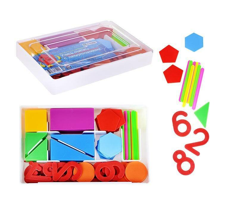 Касса цифр и счетных материалов СТАММ "Учись считать", 122 элемента, счетные палочки 20 шт (103773/КС01)