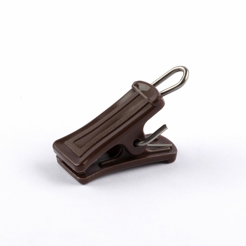 Фурнитура шторная КНР Зажим, пластик с металлическим крючком, пластик 100 шт темно-коричневый