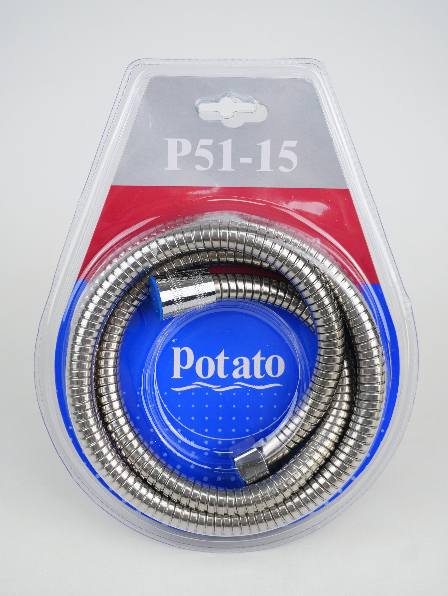 P51-15 Шланг для душа импорт-импорт 1,5м (Хром) Potato