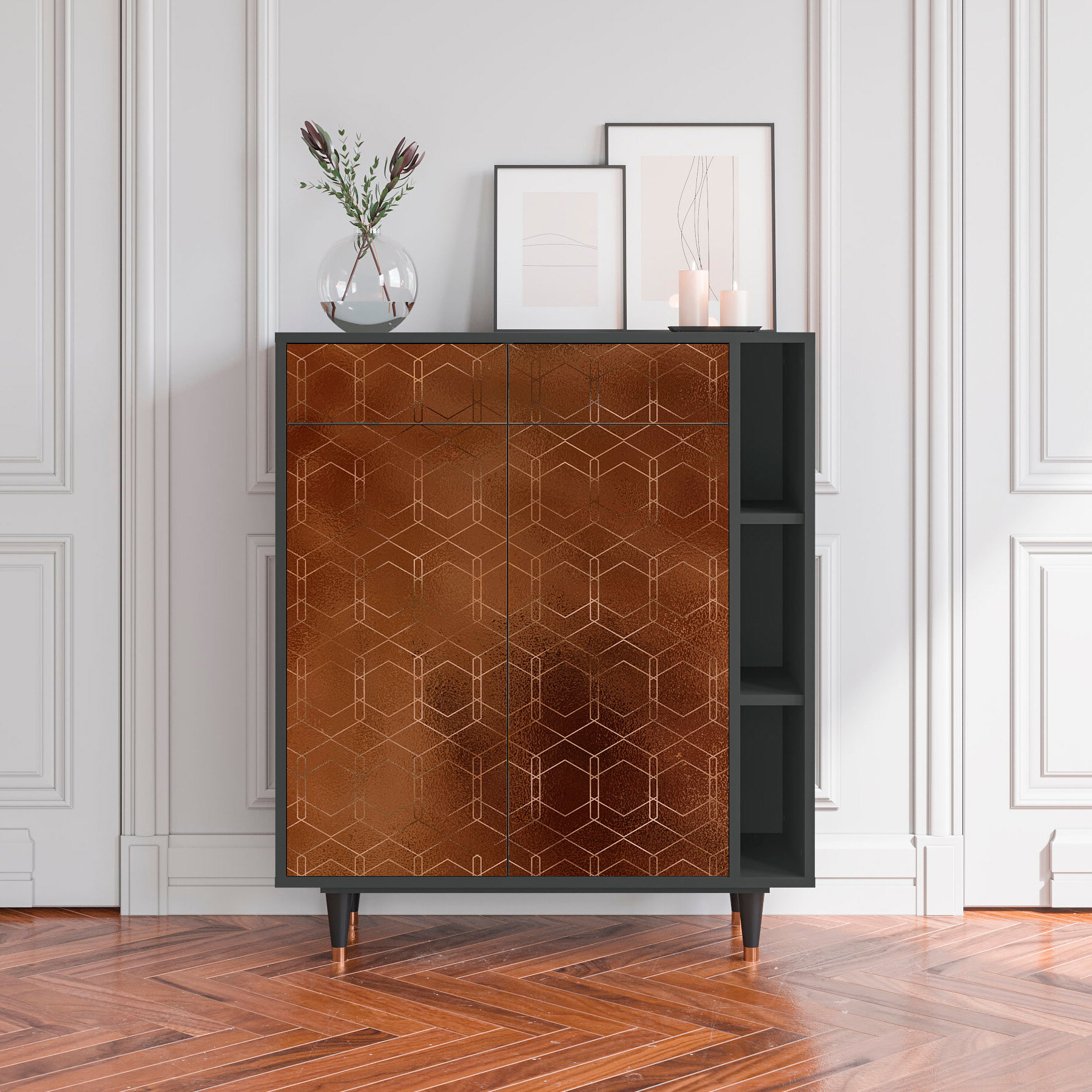 Комод - STORYZ - BS6 Chocolate Bar, Размер - 94 x 110 x 41 см, Цвет корпуса - , Антрацит