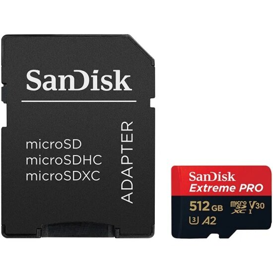 512b - SanDisk Extreme Pro Micro Secure Digital XC Class 10 UHS-I A2 C10 V30 U3 SDSQXCD-512G-GN6MA