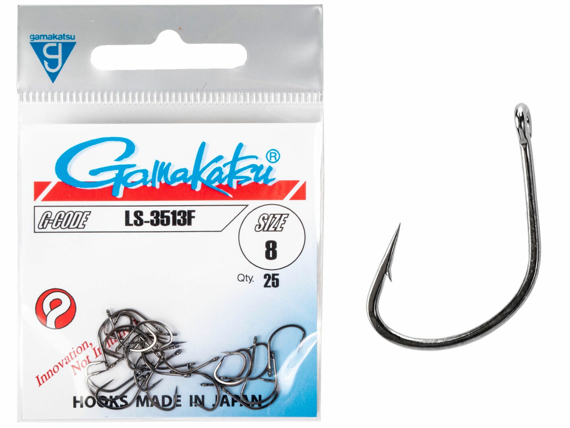 Крючки для рыбалки одноподдевные металлические набор на щуку и сома, Gamakatsu LS-3513F HOOKS BLACK разм. 08 25шт. по 1 упак, снасти карповые летние Япония
