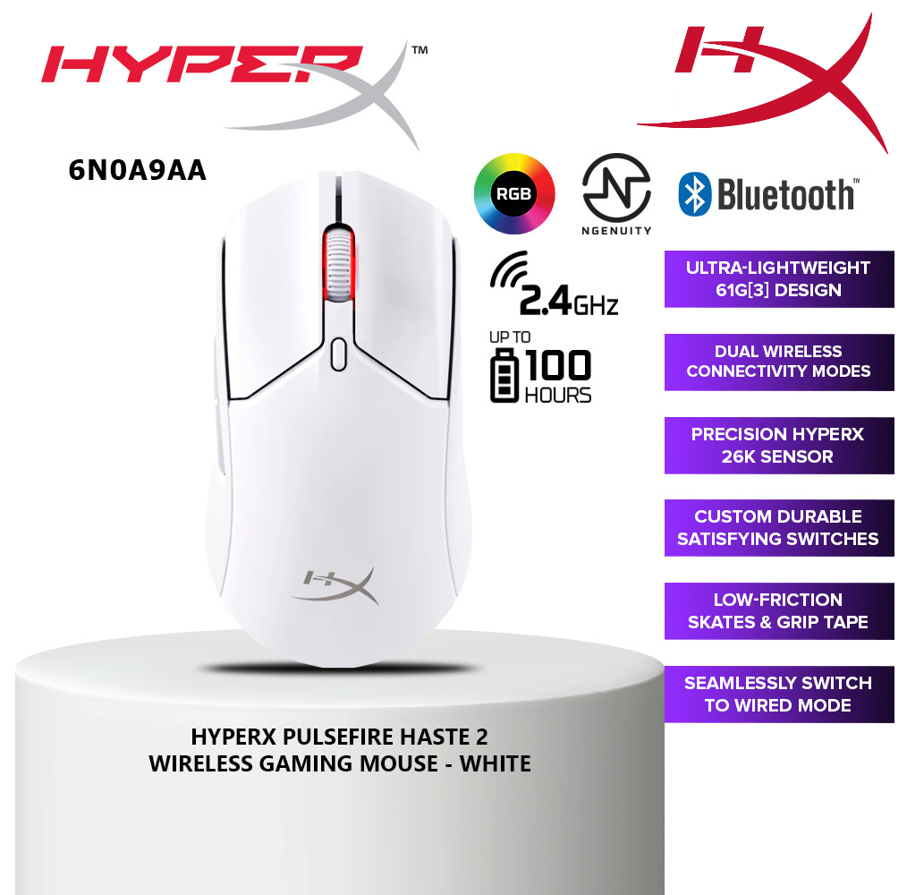 Игровая мышь HyperX Pulsefire Haste 2 беспроводная, 26K dpi, ультралегкая 6N0A9AA, белая