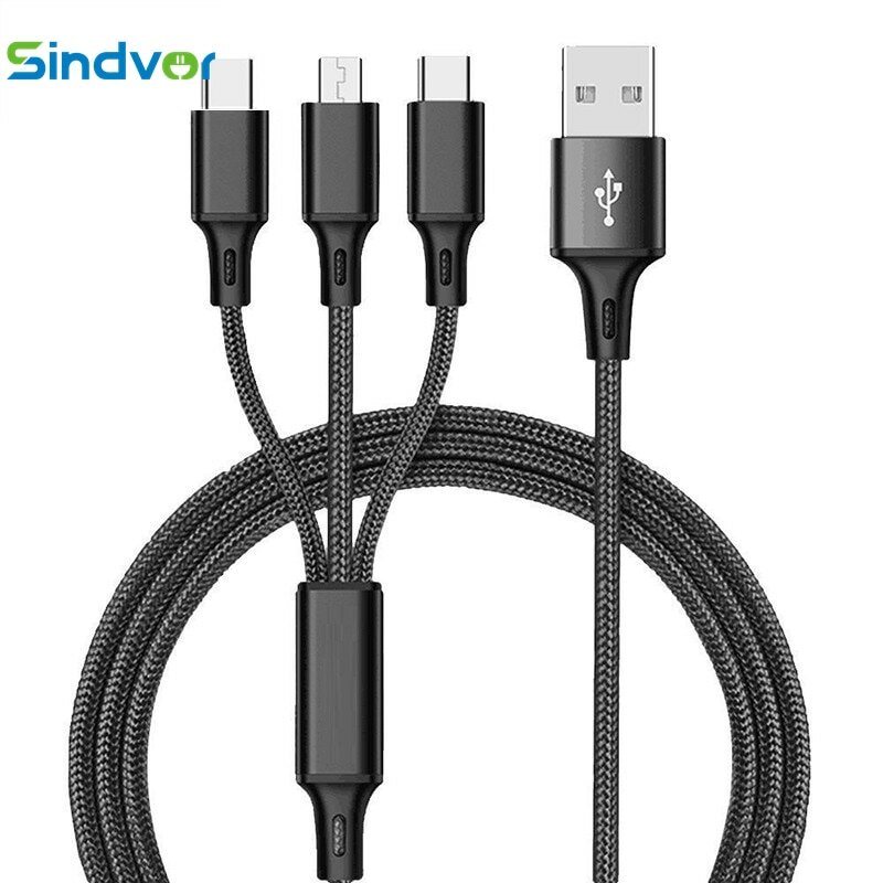 Горячая продажа 2M 3 в 1 Micro USB Type C зарядный кабель Multi Usb порт Multi Usb зарядный шнур Usbc мобильный телефон