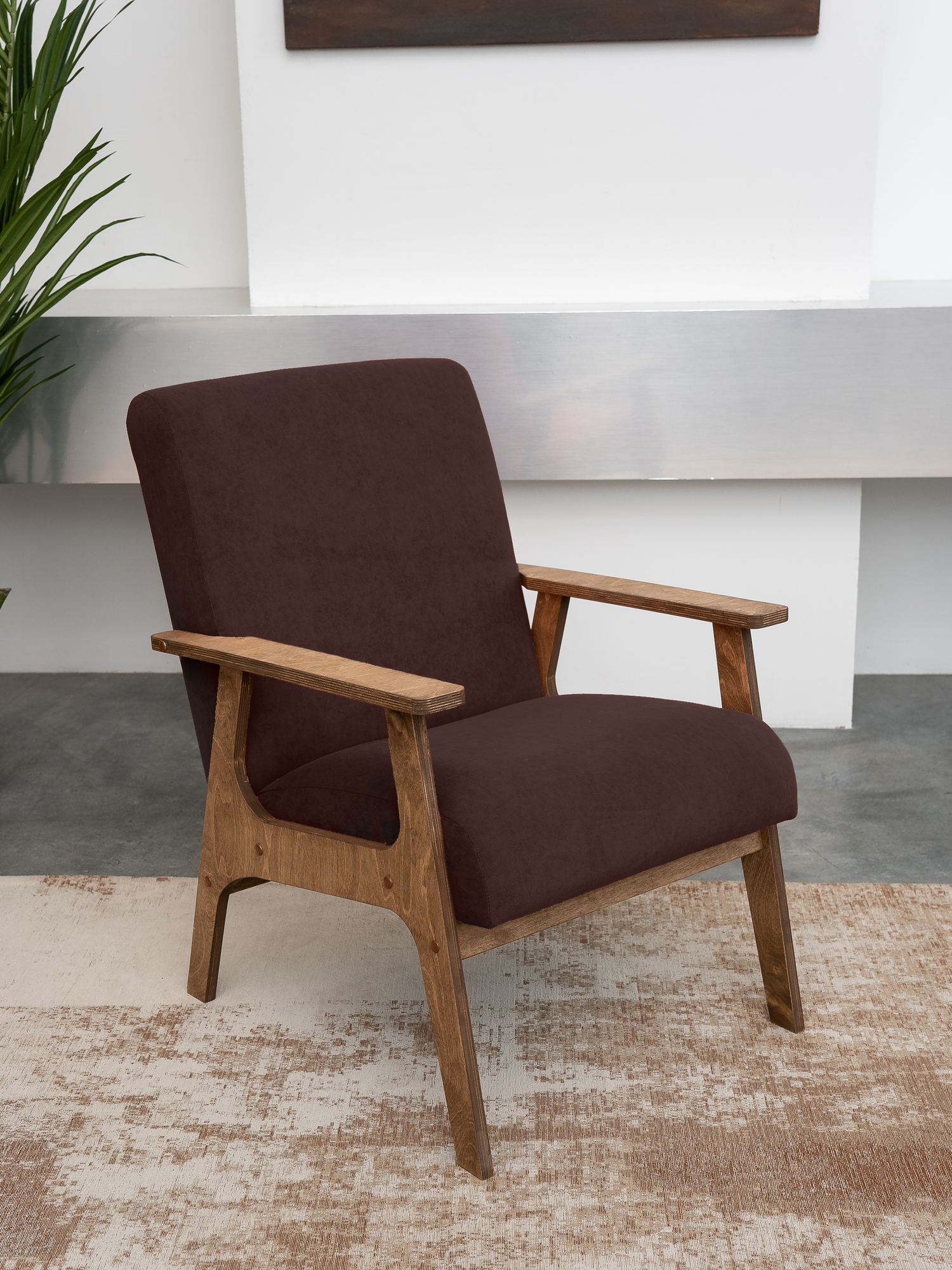 Кресло ZASIDELIS "Чили" в гостиную, мягкое, велюр, темно-коричневый/коричневый 1 шт.