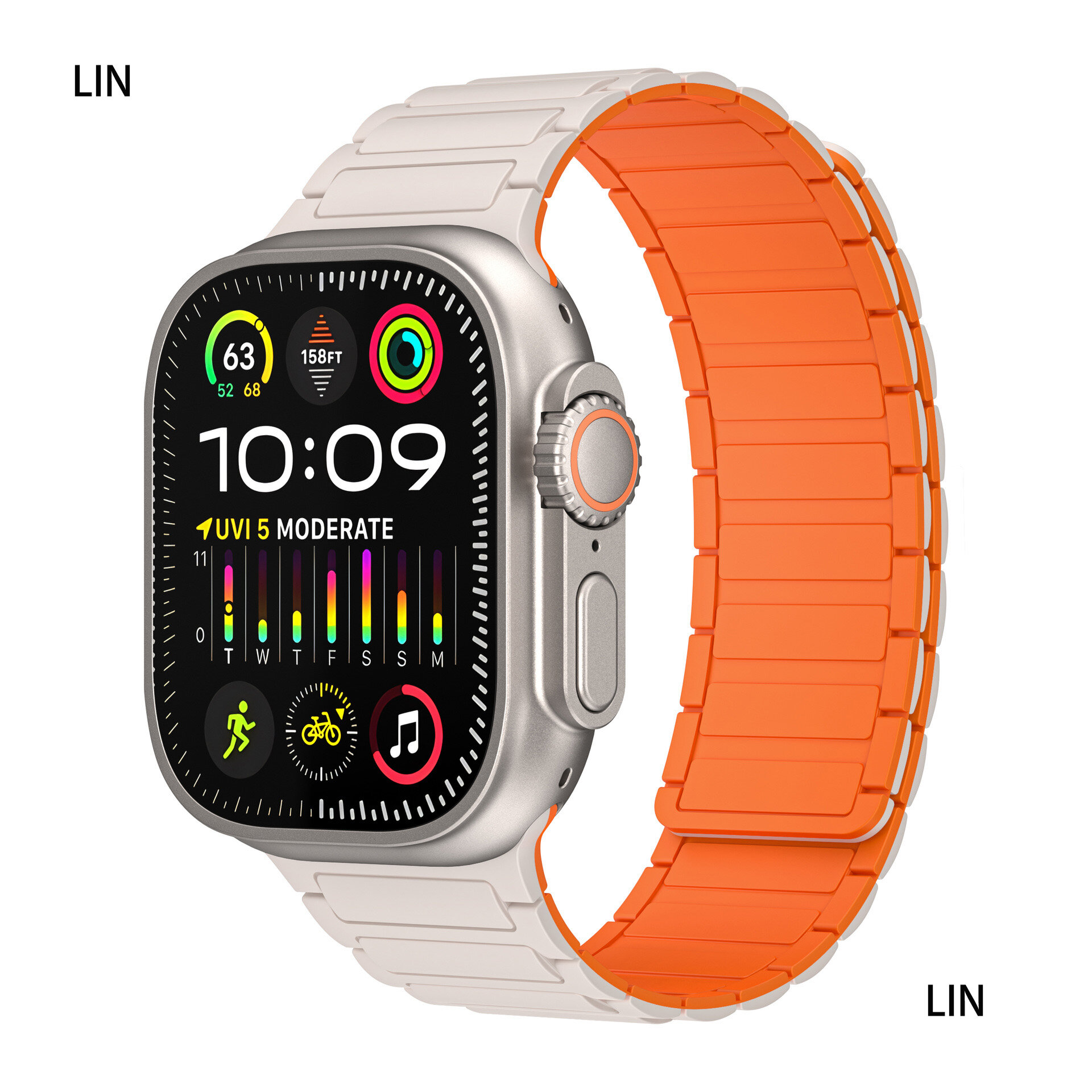 Ремешок LIN для Apple Watch, силикон, магнитный, белый, оранжевый