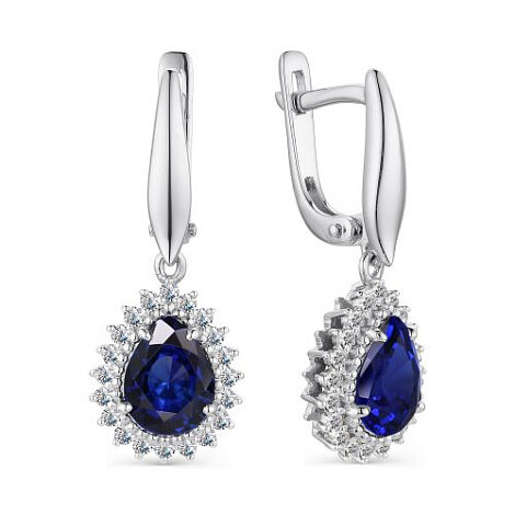 Серьги, серебро, 925 проба, сапфир, фианит