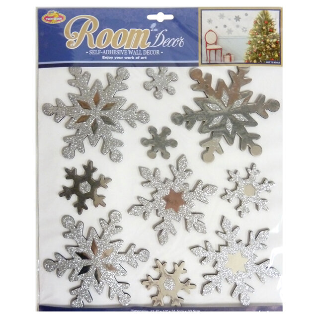 Наклейки на окна и стены Зеркальные Снежинки 32*31 см серебряные, Peha, JC-15115