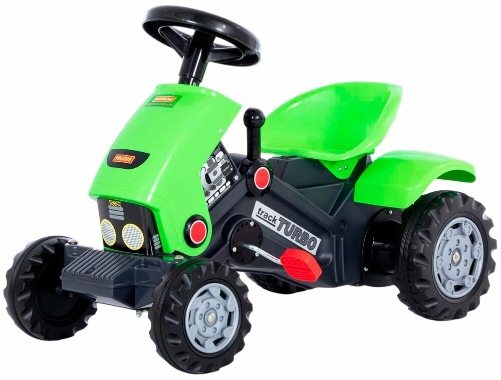 Машинка-каталка "Turbo-2", трактор с педалями, развивающая игрушка для малышей, детская каталка для дома и улицы, цвет зеленый