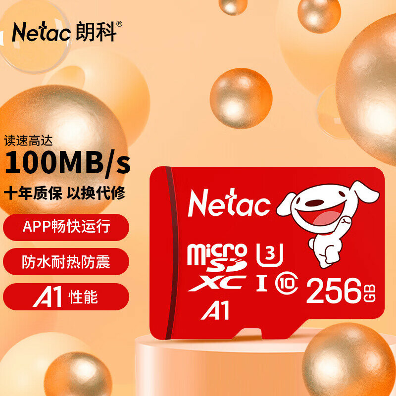 Netac & JOY Co-Branded 256GB TF (MicroSD) Memory Card, U3 C10 A1 4K P500 Series, Read Speed 100MB/s, Supports 4K, Continuous Recording