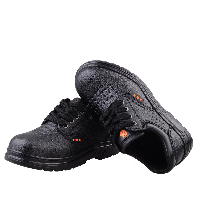 Old Steward Labor Protection Shoes Men Summer Breathable Anti-Smashing Anti-Stab Steel Toe Cap Steel Plate Work Shoes Cowhide Safety Shoes 088B 43