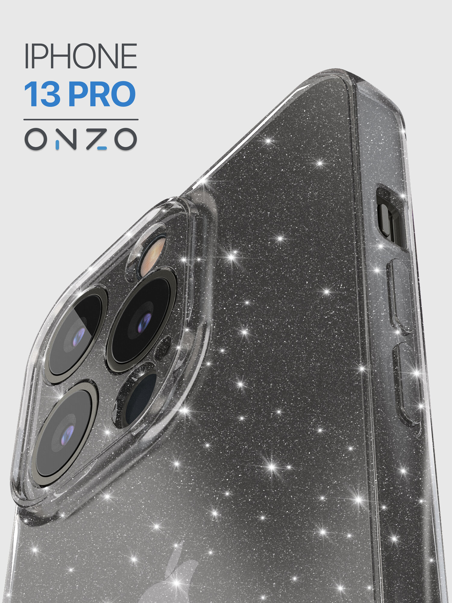 Силиконовый чехол iPhone 13 Pro / Айфон 13 Про, темно-прозрачный блестящий