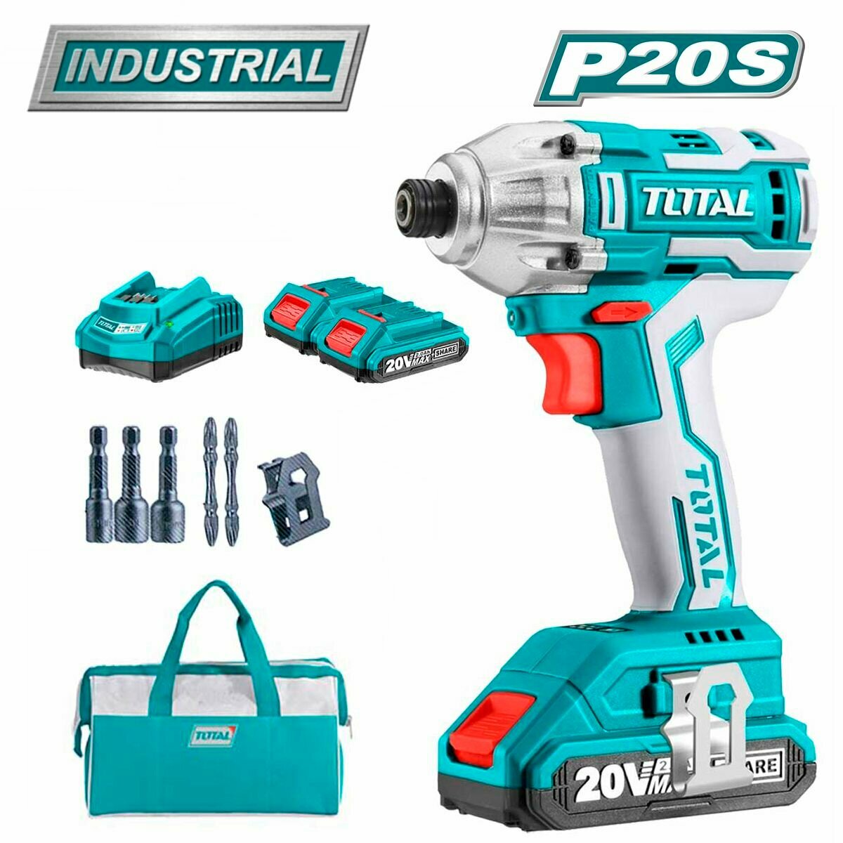 Гайковерт-шуроповерт TOTAL TIRLI2002, аккумуляторный, ударный, 20V, 170 Нм