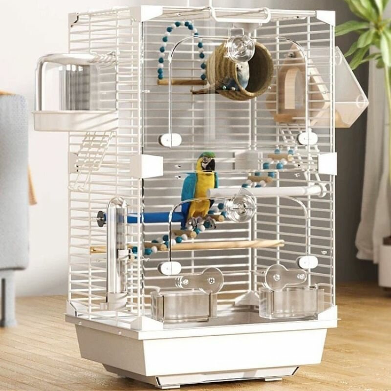Клетка для птиц, Клетка для попугая, Акриловый просмотр, Размер - 63х37х28, Белый