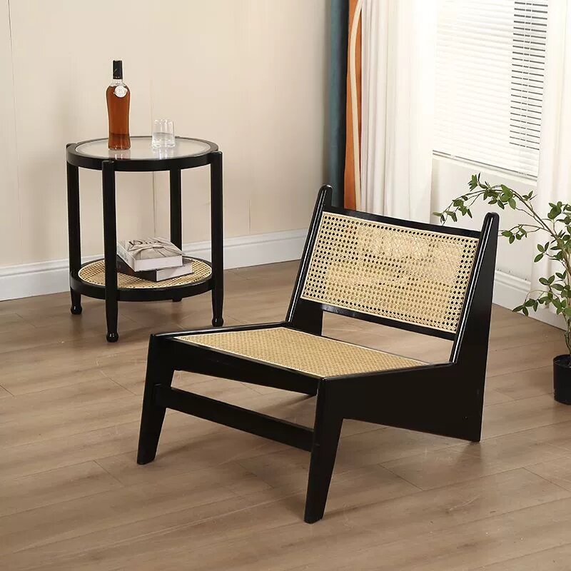 Шезлонг, массив дерева, натуральный ротанг, влагостойкий, устойчивый к УФ, чёрный, 9 кг