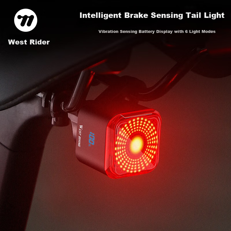 WEST BIKING Bicycle Night Riding Tail Light Mountain Road Bike Smart Brake Sensing Tail Light W5
