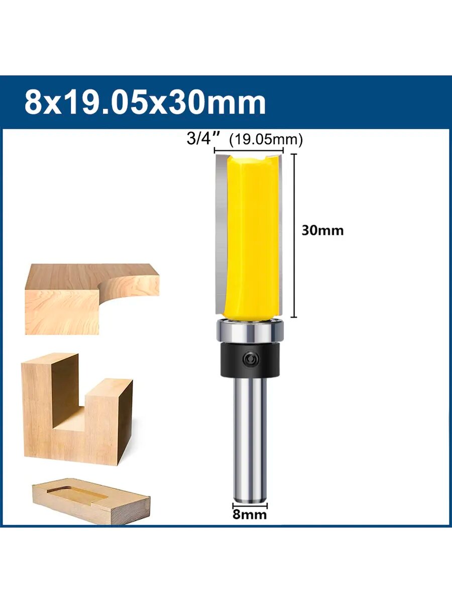 Фреза XCAN по дереву пазовая прямая, с верхним подшипником, 8х19,05х30 мм