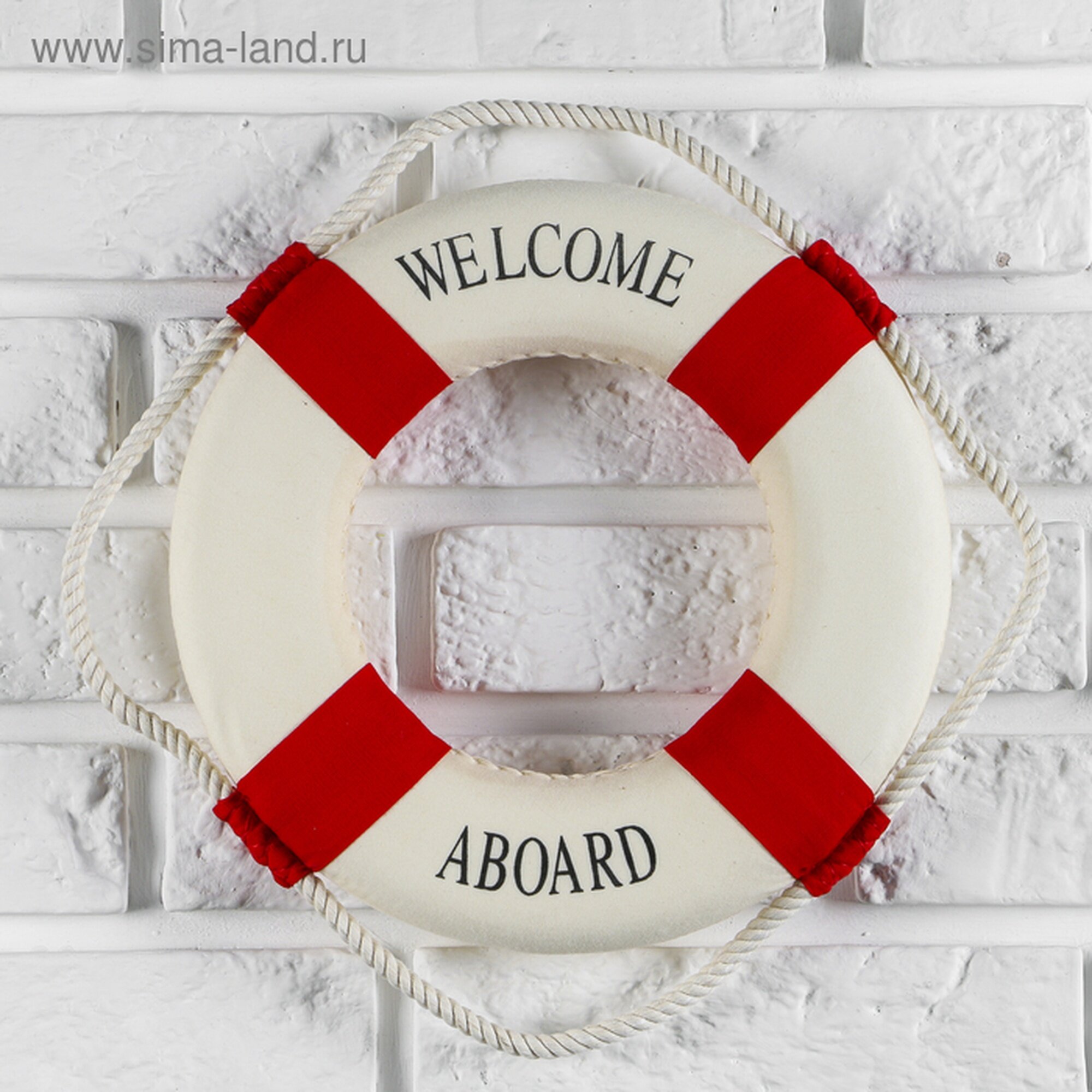 Декор настенный, панно спасательный круг с бечевкой Welcome aboard, 4×26×26 см, микс