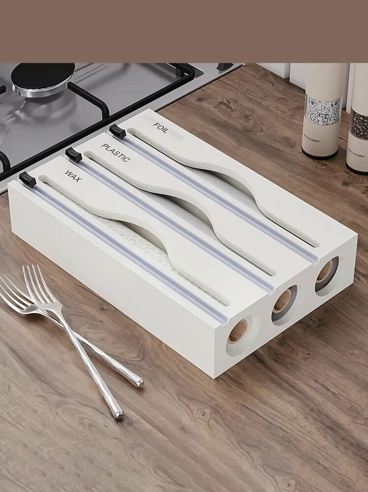 Бамбуковый ящик для резки пленки 3-ячейковый, устойчивый, для дома – аксессуар для кухонной пленки