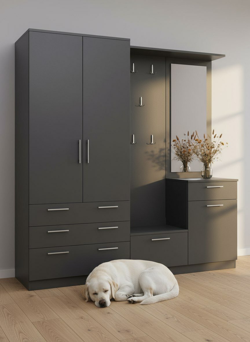 Прихожая Салют комплект, модульная, размер: 220x40x210 см, цвет: графит/графит