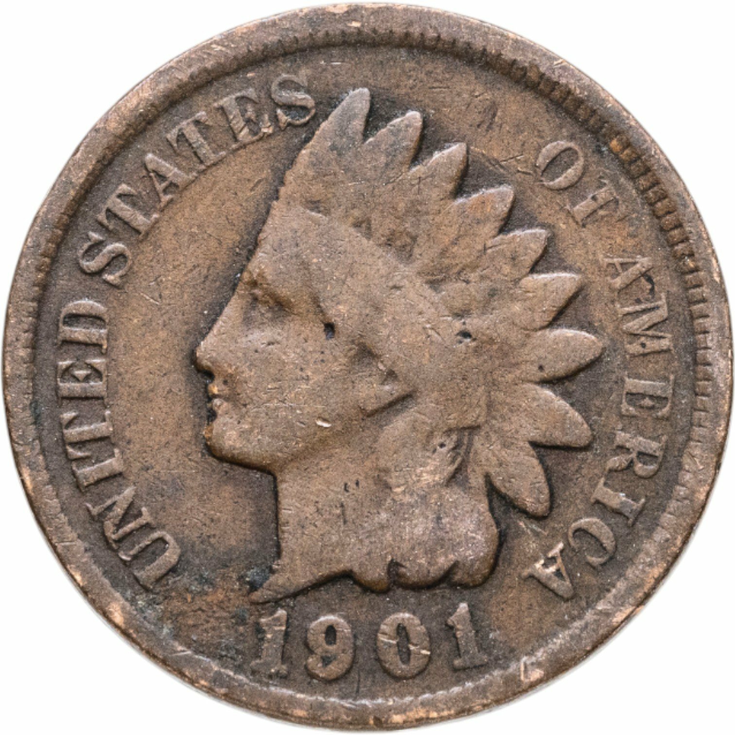 США 1 цент cent 1901 Indian Head Cent, Бронза, в сохранности VF
