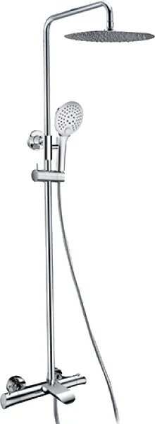 Душевая стойка Kaiser Nove 06182 со смесителем, термостатическим, хром, глянцевая, с тропическим душем, с изливом, с девиатором, с лейкой, душевая система, латунная