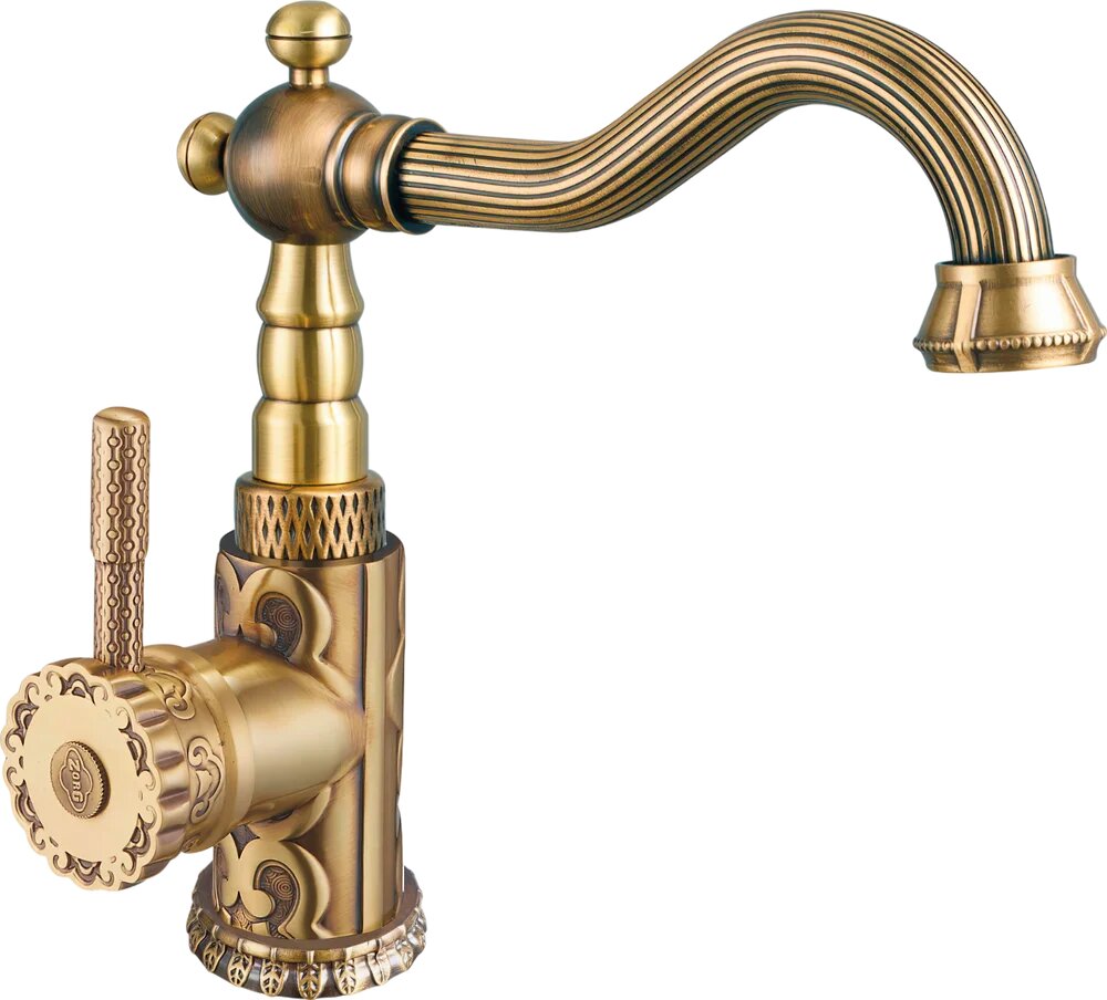 Смеситель для раковины Zorg Antic A 114U-BR бронзовый, глянцевый, кран для ванной в раковину, из латуни, рычажный, с поворотным изливом, с керамическим картриджем