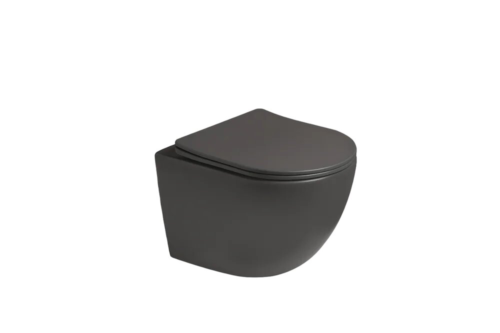 Унитаз подвесной SantiLine SL-5005T-DG с микролифтом, безободковый, без бачка, фарфоровый, серый, антивсплеск овальный