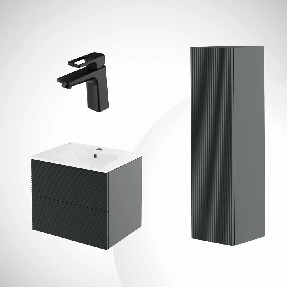 Комплект IDDIS 4в1: тумба подвесная с умывальником Bild 60 см / пенал Bild / смеситель для умывальника