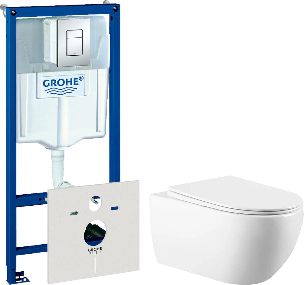 Комплект Унитаз подвесной Vincea Evo VT1-34 / Инсталляция Grohe Rapid SL 38772001 3 в 1 с кнопкой смыва / Шумоизоляция 37131000