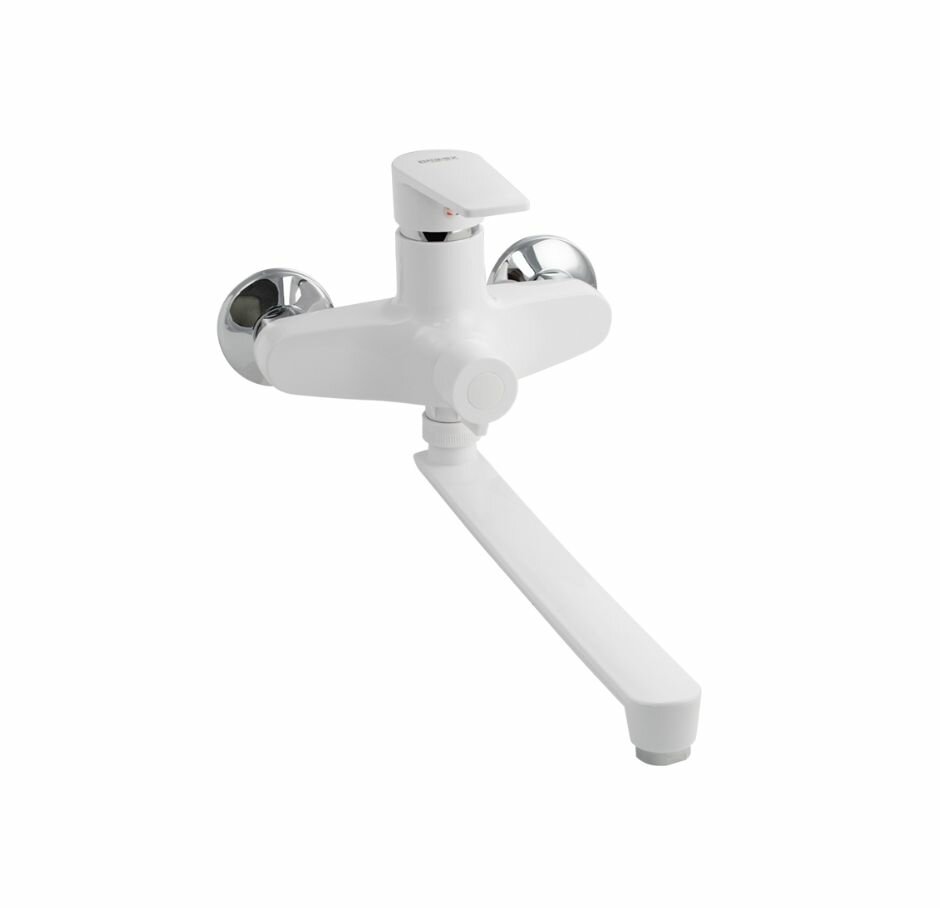 Смеситель пластиковый в ванную, длинный излив, без шланга И лейки, белый