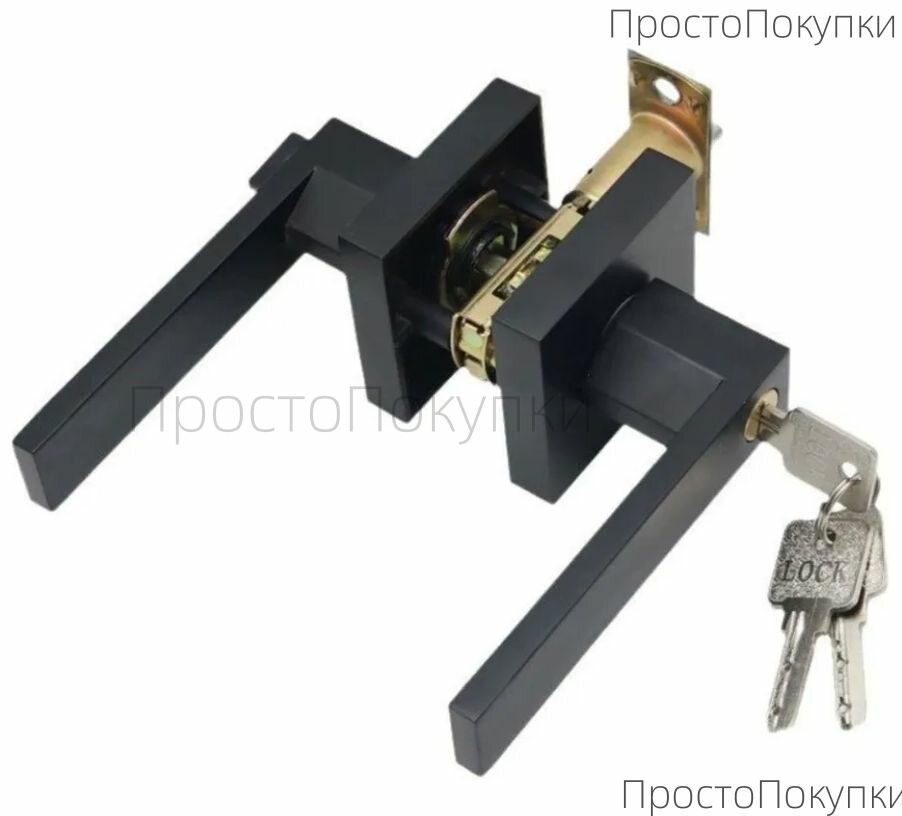 Ручка дверная с защелкой межкомнатная Premium 111-03 BK BL фиксатор, поворотная. Матовый черный