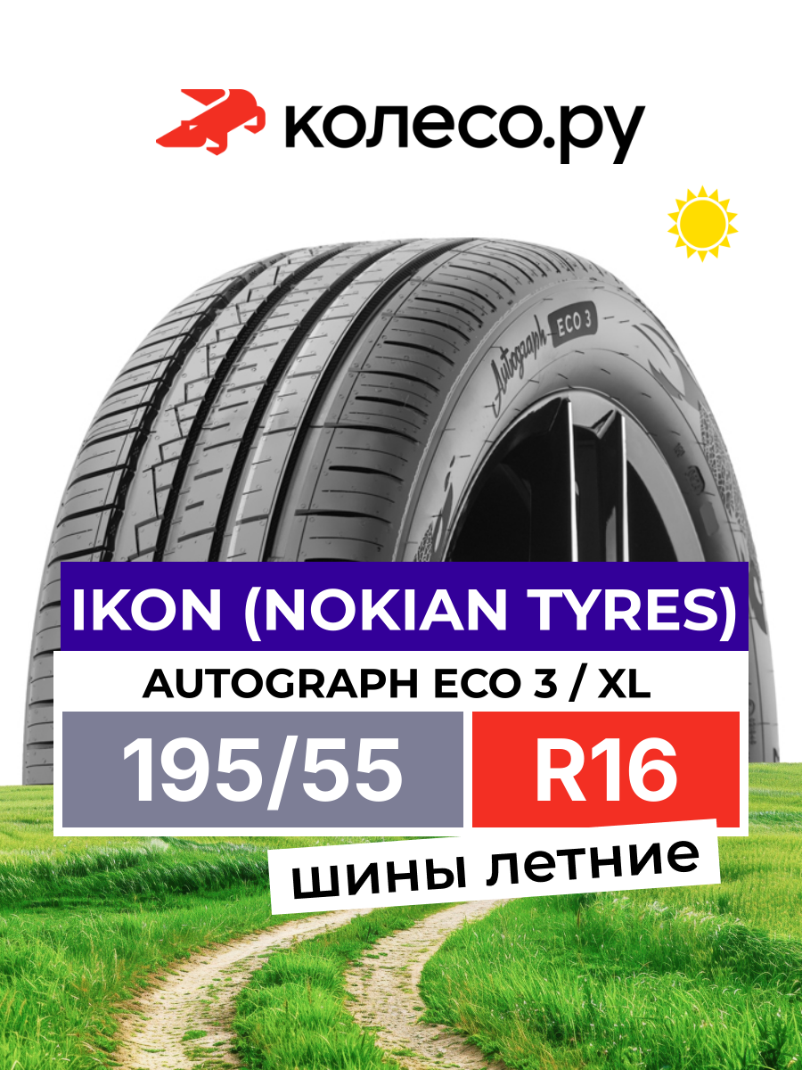 Шины летние Ikon Tyres Ikon Autograph Eco 3 195/55 R16 91H XL нешипованная летняя резина
