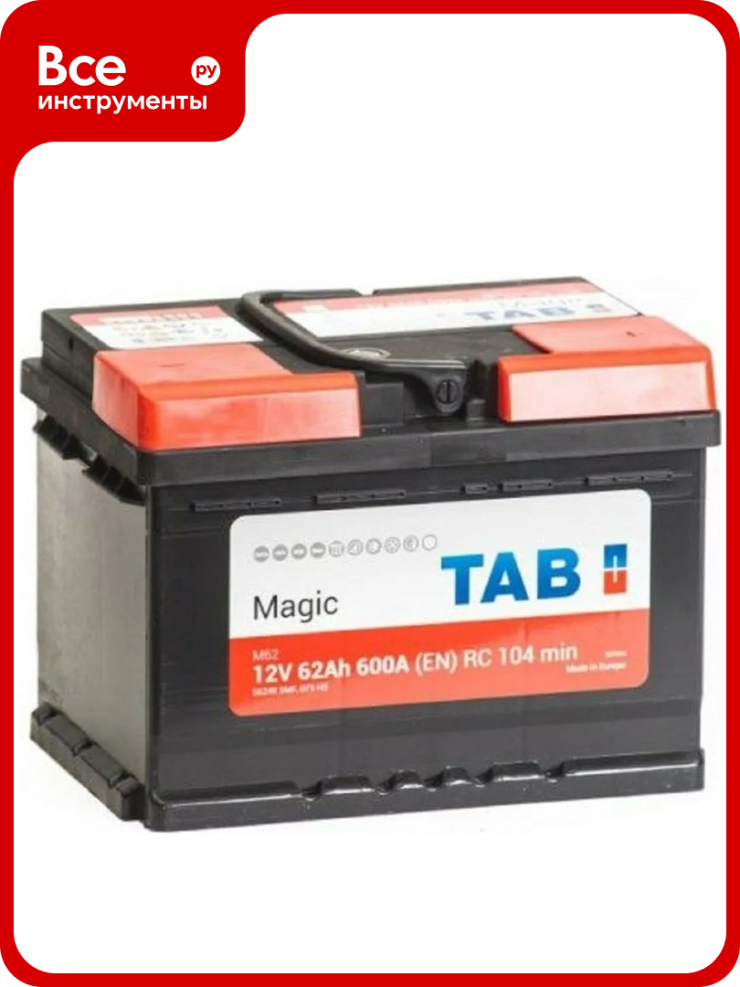 Аккумуляторная батарея TAB Magic 6СТ-62.0 низкий 189063 обратная полярность для автомобилей легковых и грузовых кальциевая технология