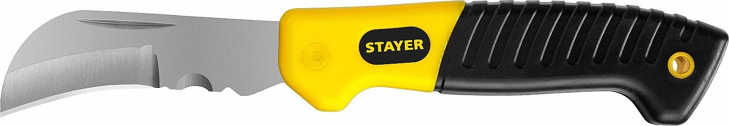 Складной нож STAYER с изогнутым лезвием, монтерский, Professional 45409