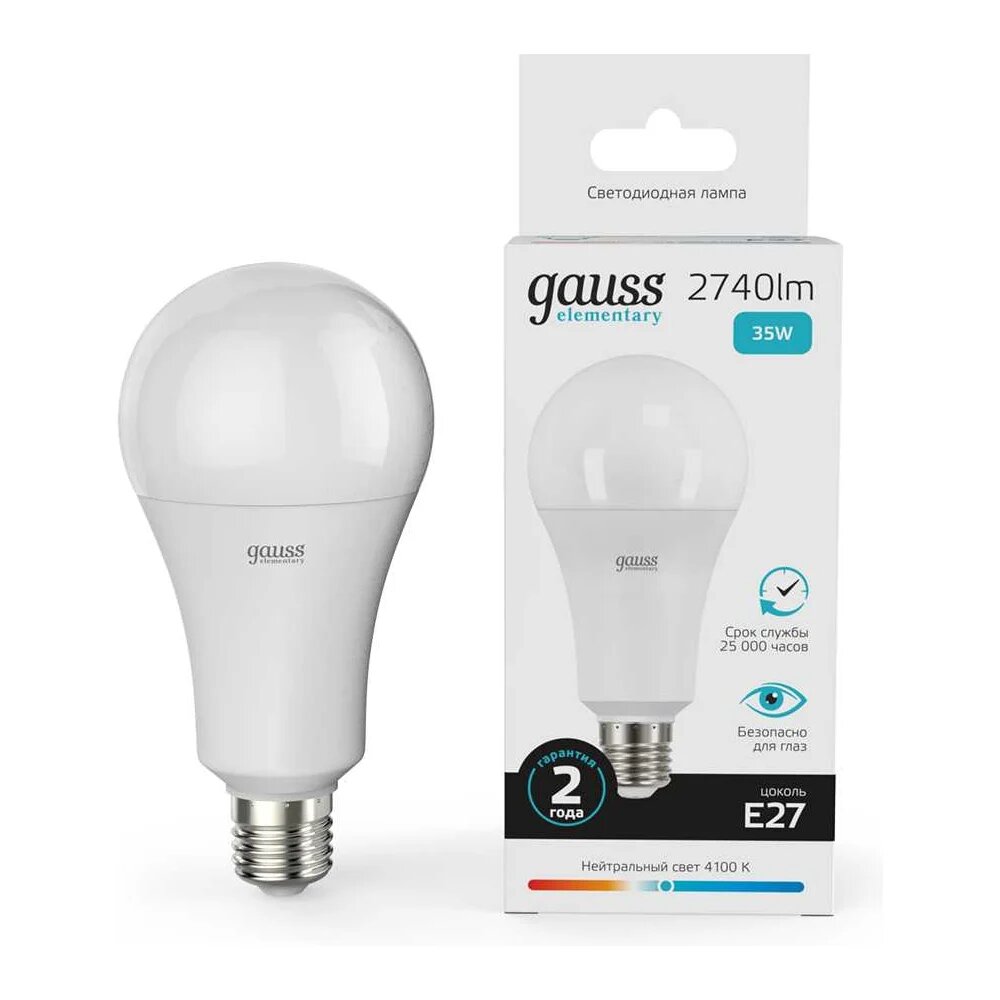 Лампа Gauss LED Elementary A67 35W E27 2740lm 4100K 70225