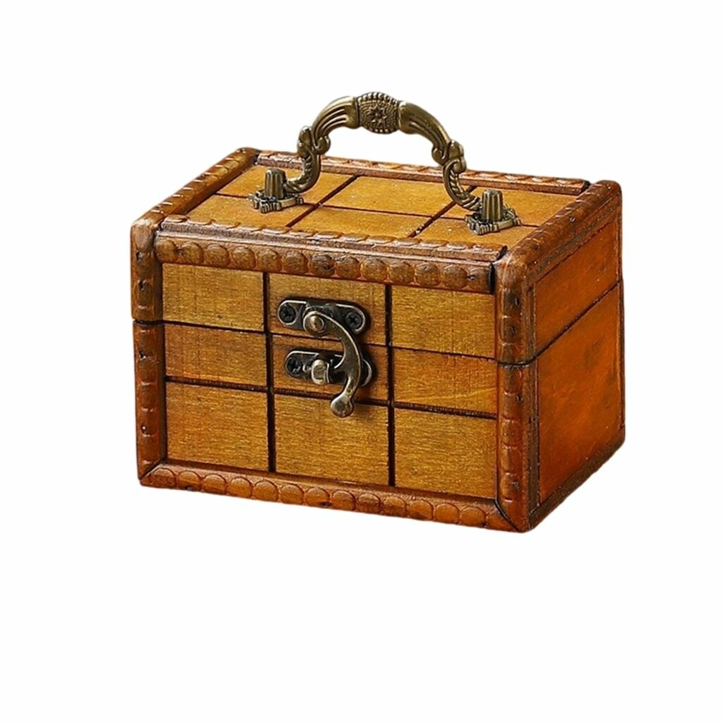 Ретро портативный маленький сундук с сокровищами, деревянный ящик для хранения-коричневый
