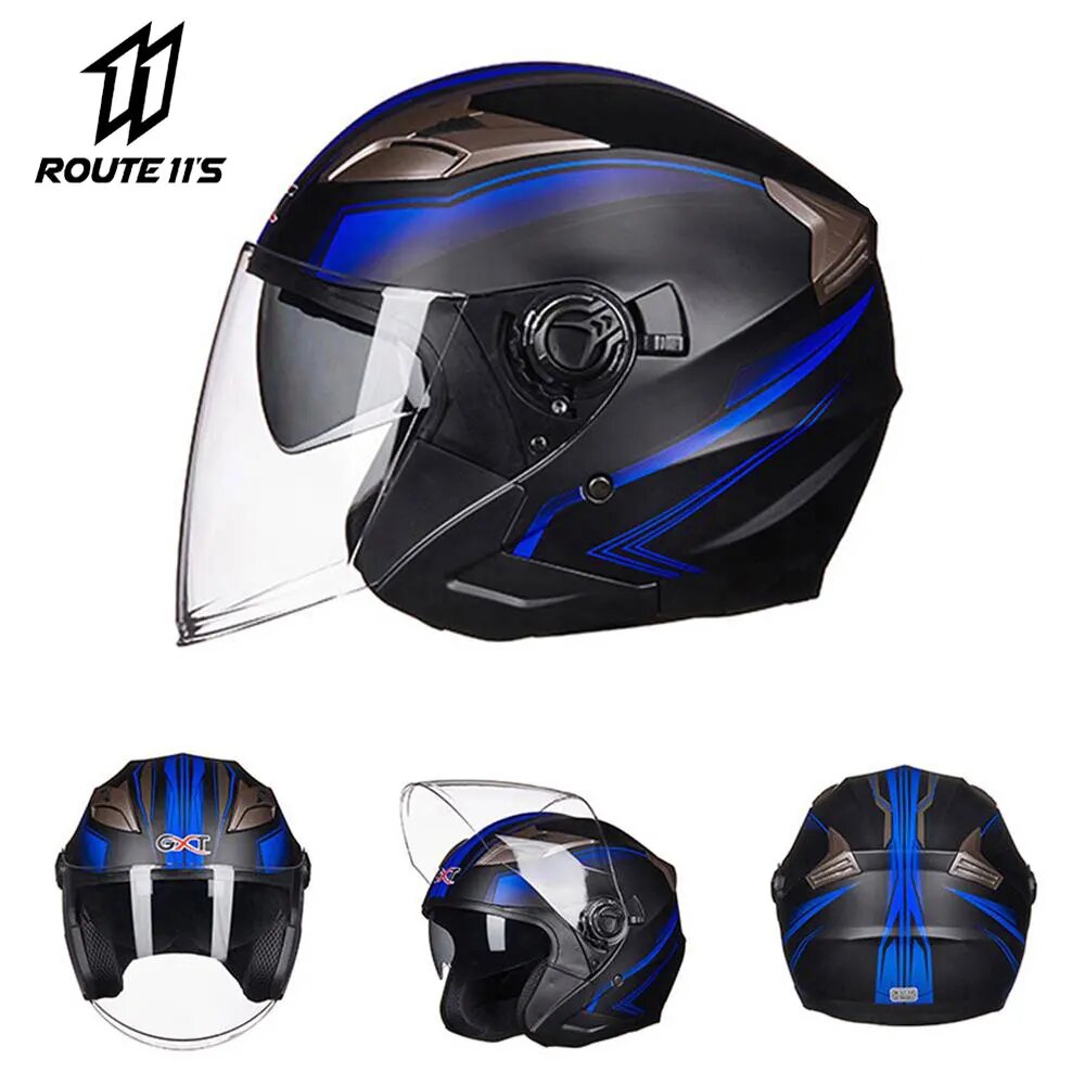 GXT мотоциклетный шлем половина лица ABS мотоциклетный шлем электрический безопасный шлем с двойными линзами мото шлем для женщин/мужчин Casco Moto #, XL, Темно-синий, Унисекс
