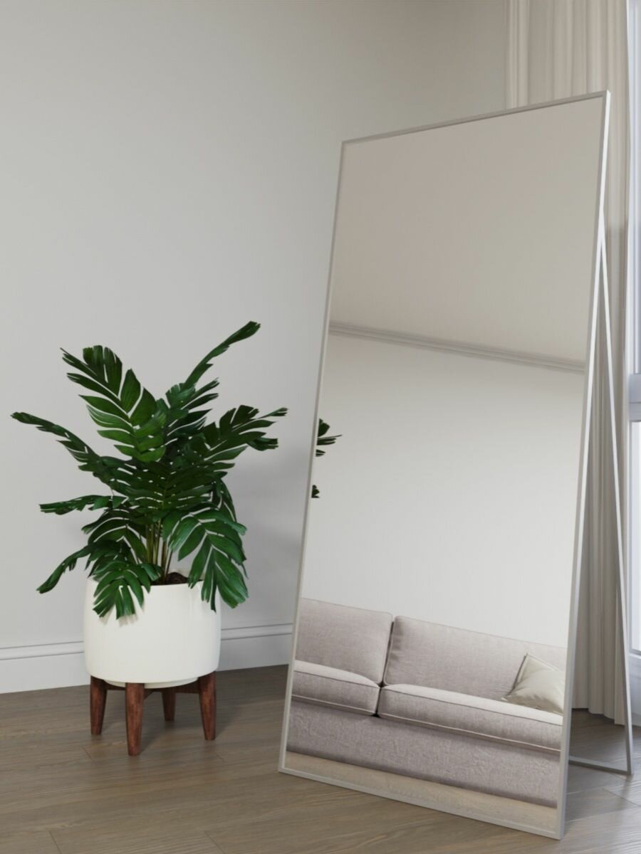 Зеркало настенное 161х70 см. BLX MIRROR интерьерное в алюминиевой раме напольное, Серебро