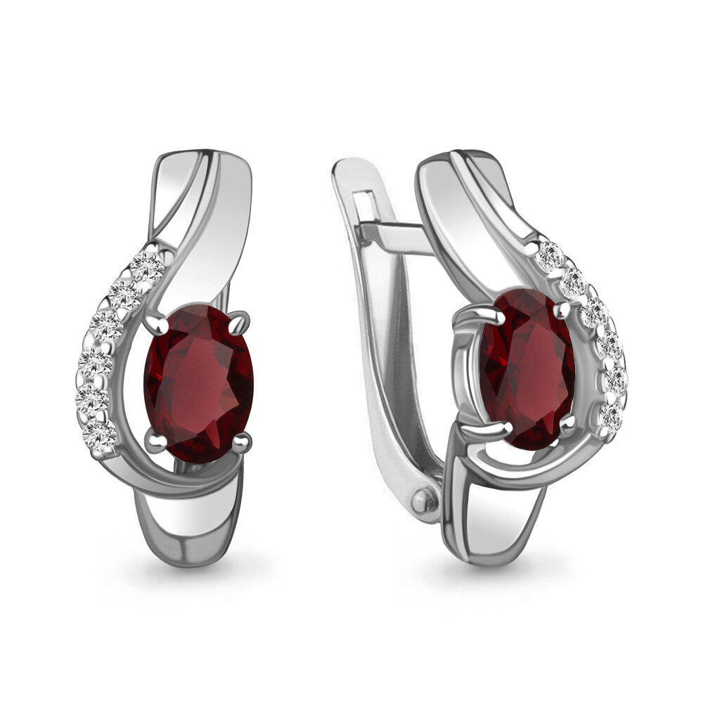 Серьги, серебро, 925 проба, родирование, фианит, гранат