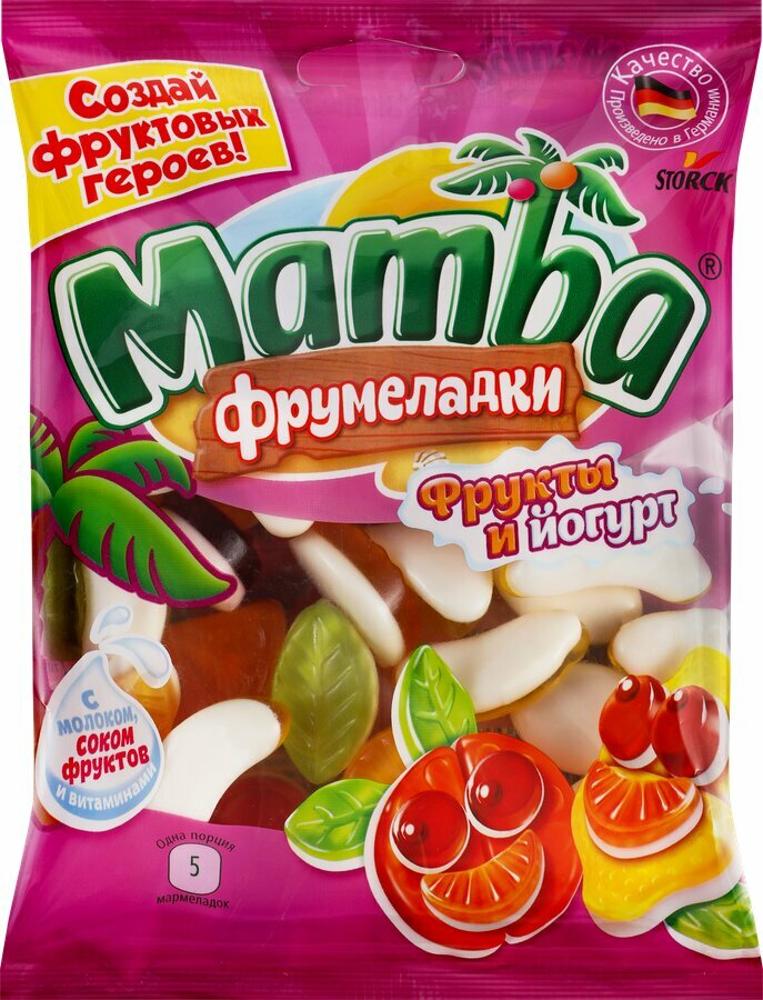 Мармелад жевательный MAMBA Фрумеладки Фрукты и йогурт, 140г
