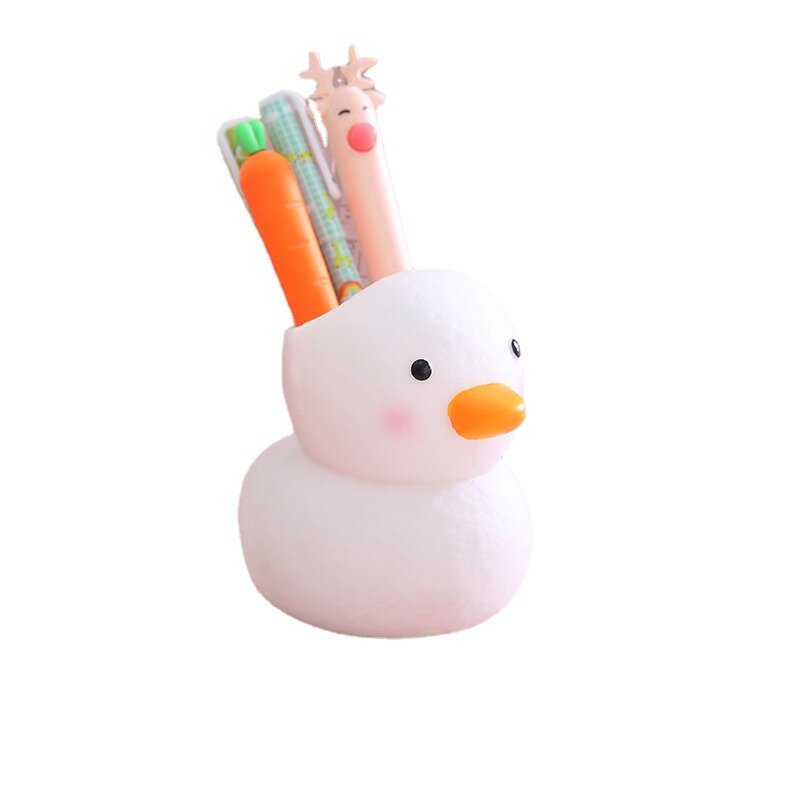 Милая подставка для ручек в виде утки, пластиковая подставка для ручек, органайзер для рабочего стола, мультяшное ведро для хранения канцелярских принадлежностей для студентов, креативное украшение стола в стиле животных для домашнего офиса, принадле