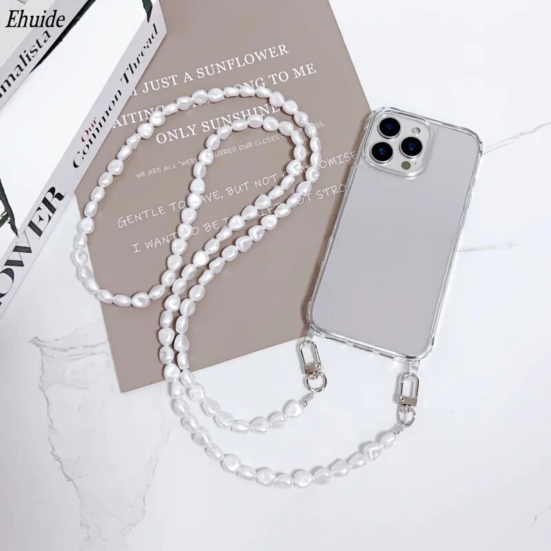 Роскошный Противоударный Чехол Для iPhone С Жемчужной Цепочкой Белый, love chain, for iPhone 14 Pro