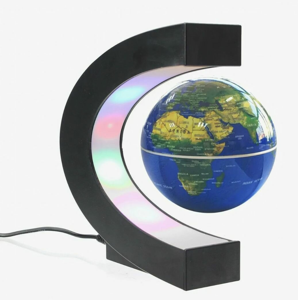 MagicGlobe Левитирующий глобус с LED подсветкой, 2 режима работы, диаметр 8.5 см. Уникальный ночник для дома, офиса и подарка. Бесшумное вращение, магнитная левитация