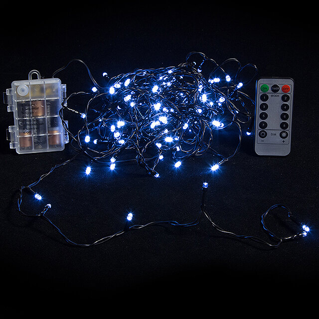 Светодиодная гирлянда на батарейках 120 холодных белых LED ламп 12 м, черный ПВХ, контроллер, пульт управления, IP44, Snowhouse (Сноухаус), LD120-GW-BO-RC