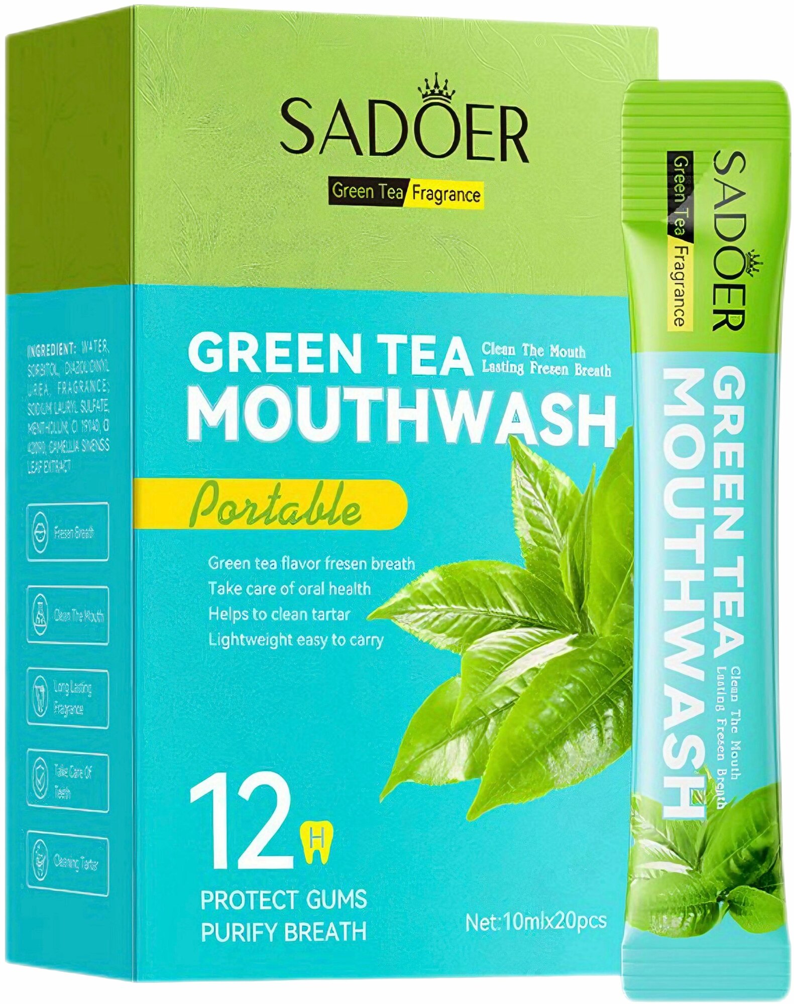 SADOER Ополаскиватель для полости рта Мята 20 штук по 10 мл.