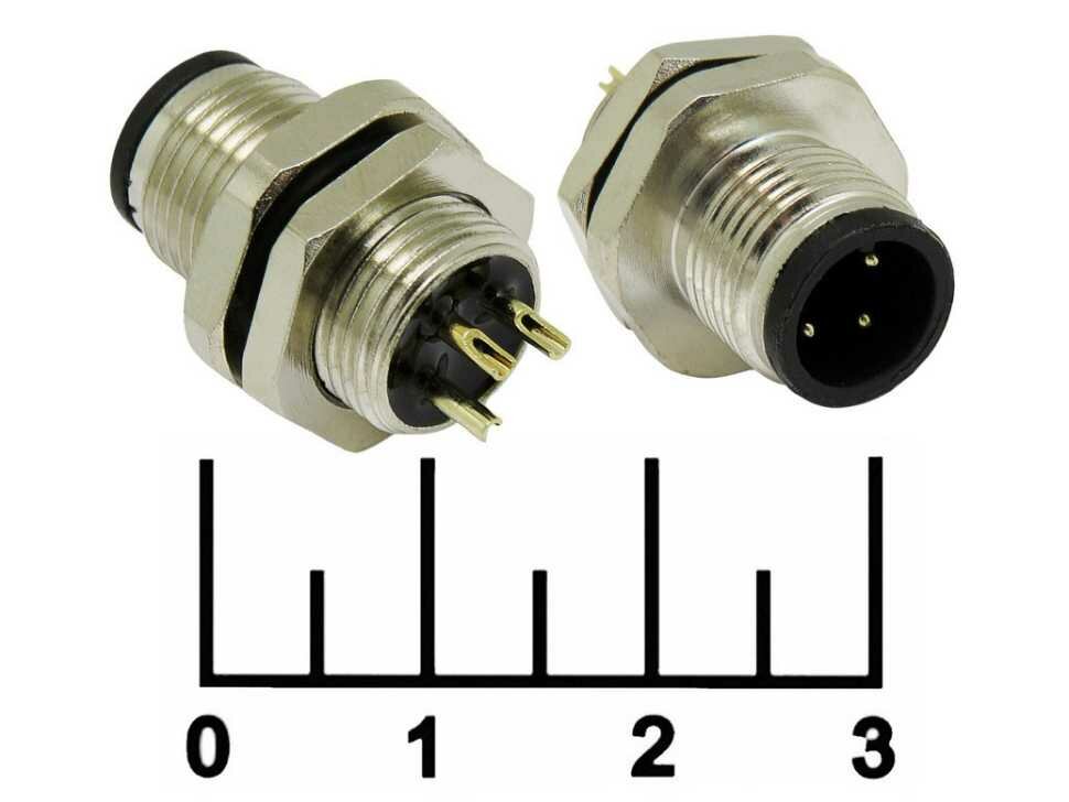Разъем 3pin штекер в панель IP67 M12 металл (M12PB-3B)
